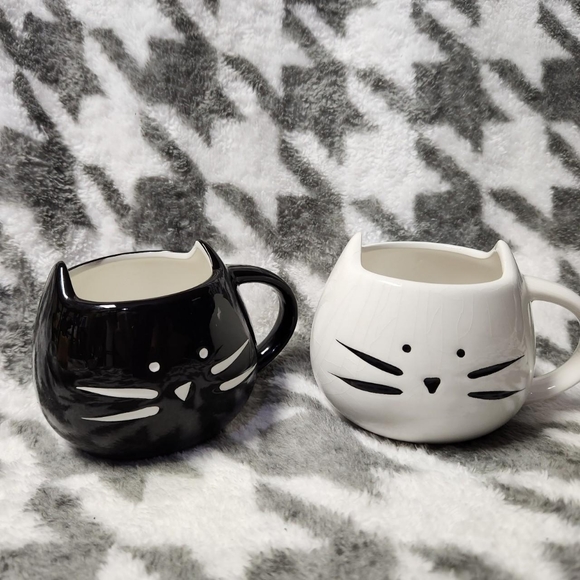 Dining | Ceramic Black And White Cat Mugs With Handle | Poshmark